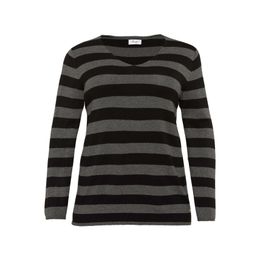 Große Größen: Pullover mit V-Ausschnitt und sheego-Applikation, grau-schwarz, Gr.56/58