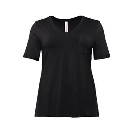 sheego Große Größen: T-Shirt aus Viskosequalität mit V-Ausschnitt, schwarz, Gr.48/50