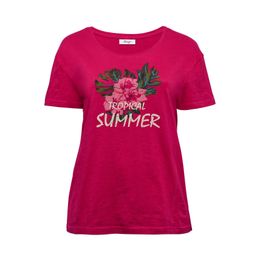 sheego Große Größen: T-Shirt mit tropischem Blumenfrontdruck, dunkelpink, Gr.48/50