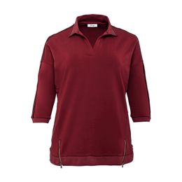 sheego Große Größen: Sweatshirt mit V-Ausschnitt und Polokragen, rubinrot, Gr.48/50