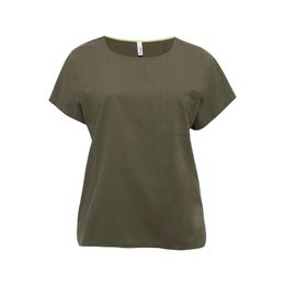 sheego Große Größen: Shirt im Materialmix mit verlängerter Rückenpartie, dunkelkhaki, Gr.48/50