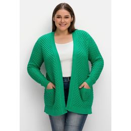 sheego Große Größen: Strickjacke in Wabenstruktur, in leichter A-Linie, blattgrün, Gr.48/50