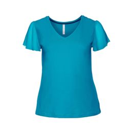 sheego Große Größen: T-Shirt mit Chiffonärmeln, italienblau, Gr.52/54