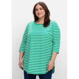 sheego Große Größen: Longshirt in Oversized-Form mit Streifen, blattgrün-weiß, Gr.48/50