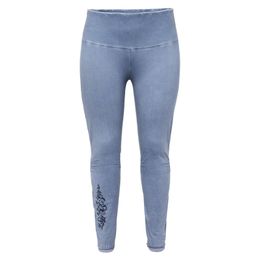 sheego Große Größen: Leggings in Oil-washed-Optik mit Blumendruck, taubenblau, Gr.58