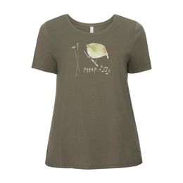 sheego Große Größen: T-Shirt mit Frontdruck, khaki bedruckt, Gr.44/46