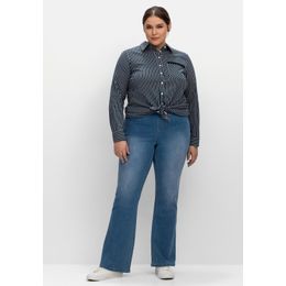sheego Große Größen: Bootcut-Jeans mit Gummibund und Kontrastnähten, blue Denim, Gr.52