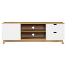 Miliboo TV-Möbel skandinavisch Weiß und helles Holz NEELA