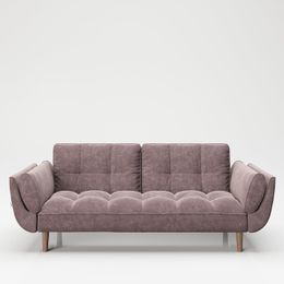PLAYBOY - Sofa "SCARLETT" gepolsterte Couch mit Bettfunktion, Samtstoff in Rosa mit Massivholzfüsse, Retro-Design