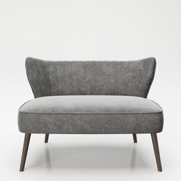 PLAYBOY - Sofa "KELLY" gepolsterter Loveseat mit Rückenlehne, Samtstoff in Grau mit Massivholzfüsse