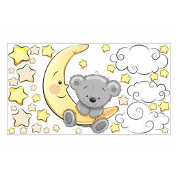 nikima Wandtattoo 064 Wandtattoo Teddy auf Mond (PVC-Folie)