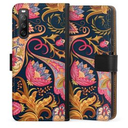 DeinDesign Handyhülle Muster Ornamente Mandala Floral Autumn 1, Sony Xperia 10 IV Hülle Handy Flip Case Wallet Cover Handytasche Leder, schwarz