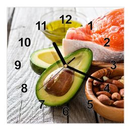 Primedeco Wanduhr Glasuhr Wanduhr Wandkunst Größe 30 x 30 cm mit Motiv Avocado und Lachs, Ziffernblatt: Modern