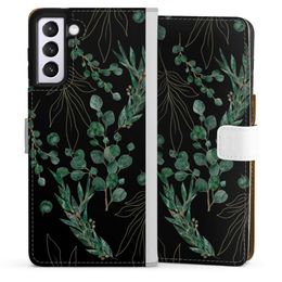 DeinDesign Handyhülle Eukalyptus Blätter Natur Eukalyptusblätter Black, Samsung Galaxy S21+ 5G Hülle Handy Flip Case Wallet Cover, weiß
