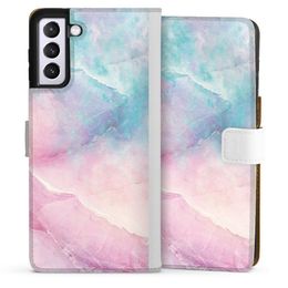 DeinDesign Handyhülle Marmor Abdruck Pastell Iridescent Marble, Samsung Galaxy S21+ 5G Hülle Handy Flip Case Wallet Cover, weiß