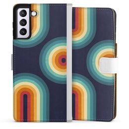 DeinDesign Handyhülle Retro bunt Regenbogen Double Rainbow on Blue, Samsung Galaxy S21+ 5G Hülle Handy Flip Case Wallet Cover, weiß