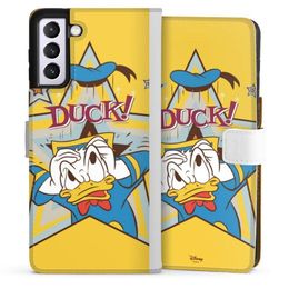 DeinDesign Handyhülle Donald Duck Disney Offizielles Lizenzprodukt DUCK!, Samsung Galaxy S21+ 5G Hülle Handy Flip Case Wallet Cover, weiß