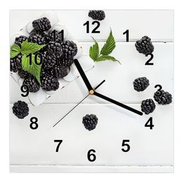 Primedeco Wanduhr Glasuhr Wanduhr Wandkunst Größe 30 x 30 cm mit Motiv Frische Brombeerfrucht, Ziffernblatt: Modern