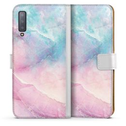 DeinDesign Handyhülle Marmor Abdruck Pastell Iridescent Marble, Samsung Galaxy A7 (2018) Hülle Handy Flip Case Wallet Cover, weiß