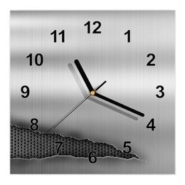 Primedeco Wanduhr Glasuhr Wanduhr Wandkunst Größe 30 x 30 cm mit Motiv Metallhintergrund Grunge, Ziffernblatt: Modern