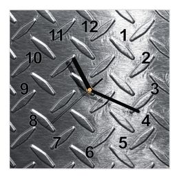 Primedeco Wanduhr Glasuhr Wanduhr Wandkunst Größe 30 x 30 cm mit Motiv Abstraktes Metall, Ziffernblatt: Modern
