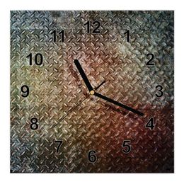 Primedeco Wanduhr Glasuhr Wanduhr Wandkunst Größe 30 x 30 cm mit Motiv Grunge Metall, Ziffernblatt: Modern