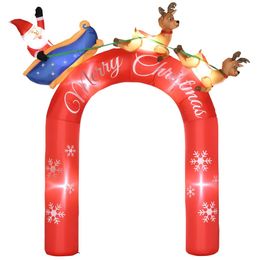 Outsunny 270 cm Aufblasbarer Weihnachtsdeko Torbogen mit Weihnachtsmann auf Schlittenmit und Rentiere Weihnac