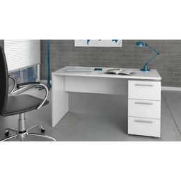 Dmora - Schreibtisch Dbuttar, Moderner Schreibtisch, Studiertisch mit Kommode mit 2 Schubladen und 1 Tür, 138x60h74 cm, Weiß