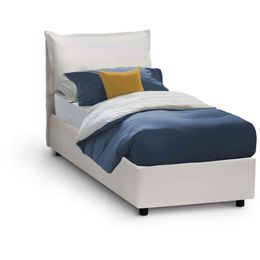 Einzelbett Dcorrad, Containerbett mit Kunstlederbezug, 100% Made in Italy, Frontöffnung, passend für Matratze Cm 90x190, Weiß - Dmora