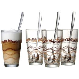 Ritzenhoff & Breker Ritzenhoff & Breker Latte-Macchiato-Glas, Glas, 4 Gläser, 4 Longdrinklöffel, braun|weiß