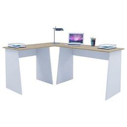 Vcm my office Masola Schreibtisch weiß, sonoma-eiche rechteckig, 4-Fuß-Gestell weiß 135,0 x 105,0 cm