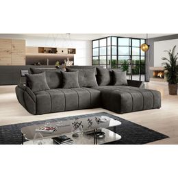 Ecksofa calvani Schlaffunktion Bettkasten Kissen Couch Sofa L-Form en 25 - Dunkelgrau - Furnix