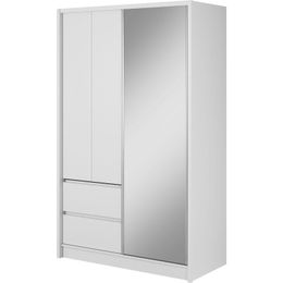 3xe Living - 3xEliving Stilvoller und geräumiger Maksym Kleiderschrank mit Spiegel und Schubladen, weiß 130cm - weiß