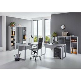 Bmg Möbel Büromöbel-Set, Office Edition Set 5, grau/ anthrazit hochglanz - Grau