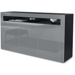 Vladon Sideboard Anrichte Kommode Schrank Valencia in Schwarz - Hochglanz & Naturtöne - Grau Hochglanz / Grau Hochglanz - Grau Hochglanz / Grau Hochglanz