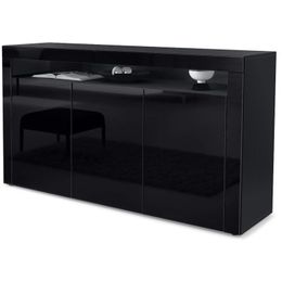 Vladon Sideboard Anrichte Kommode Schrank Valencia in Schwarz - Hochglanz & Naturtöne - Schwarz Hochglanz / Schwarz Hochglanz - Schwarz Hochglanz / Schwarz