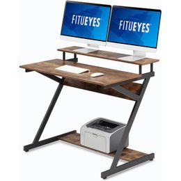 Fitueyes - Computertisch mit Tastatur Holz Z-frmiger Schreibtisch Workstation f¨¹r Haus B¨¹ro 100x60x84cm Matchwood CD310005WG