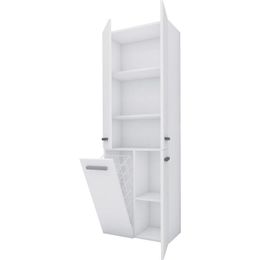 Badezimmerschrank Bagnoli - Standschrank mit fünf Einlegeböden und einem Wäschekorb, Badezimmersäule, Ablage, weiß, t: 30 cm, h: 174 cm, b: 60 cm