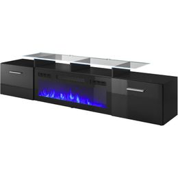 Bim Furniture - TV-Schrank rova ef 190 cm + elektrokamin schwarz glänzend