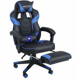 Puluomis - Gaming Stuhl Massage Computer Stuhl pu Leder verstellbare Stühle mit Fußstütze und Lendenwirbelstütze Blau - Blau