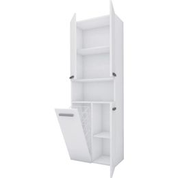 Badezimmerschrank Bagnoli - Standschrank mit fünf Einlegeböden und einem Wäschekorb, Badezimmersäule, Ablage, weiß, t: 30 cm, h: 174 cm, b: 60 cm