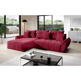 Ecksofa calvani Schlaffunktion Bettkasten Kissen Couch Sofa L-Form mh 59 - Rot - Furnix