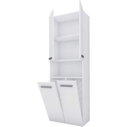 Badezimmerschrank Bagnoli - Standschrank mit fünf Einlegeböden und zwei Wäschekörben, Badezimmersäule, Ablage, weiß, t: 30 cm, h: 174 cm, b: 60 cm