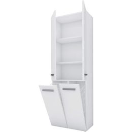 Badezimmerschrank Bagnoli - Standschrank mit drei Einlegeböden und zwei Wäschekörben, Badezimmersäule, Ablage, weiß, t: 30 cm, h: 174 cm, b: 60 cm