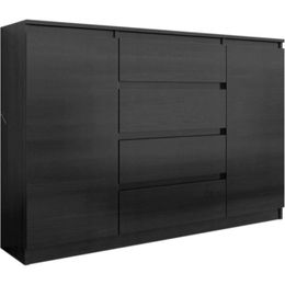 3xEliving demi 2D4S Kommode 120cm in schwarz & schwarz in Hochglanz - Modernes Sideboard mit viel Stauraum für Ihren Wohnbereich - 120 x 101 x 39cm