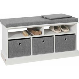 sobuy - FSR67-HG Schuhtruhe Sitzkommode Schuhschrank mit 3 grauen Körben und Ablage Sitzbank mit Sitzkissen Spielzeugkiste weiß bht ca.: 96x50x35cm