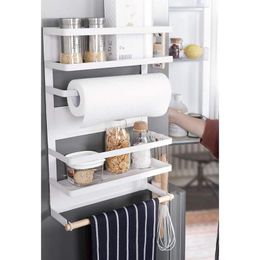 WYCTIN 2x Kühlschrank Hängeregal Gewürzregal Regal Küche Organizer Aufbewahrung mit Küchenrollenhalter 30x12x46cm