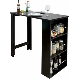 FWT17-SCH Bartisch schwarz Küchentisch mit 3 Regalfächern Stehtisch Tresen Theke, bht ca.: 112x106x57cm - sobuy