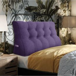 Keil-Lesekissen, dreieckig, Bettstütze, Rückenlehne, Kopfteil, Rückenstütze, dekoratives Kissen, lila Leinenmischung, 140 x 25 x 55 cm - Violet