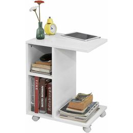 sobuy - FBT48-W Beistelltisch mit Schlitz für iPad, Zeitungsständer Couchtisch Tisch mit Rollen weiß bht ca: 45x58x35cm